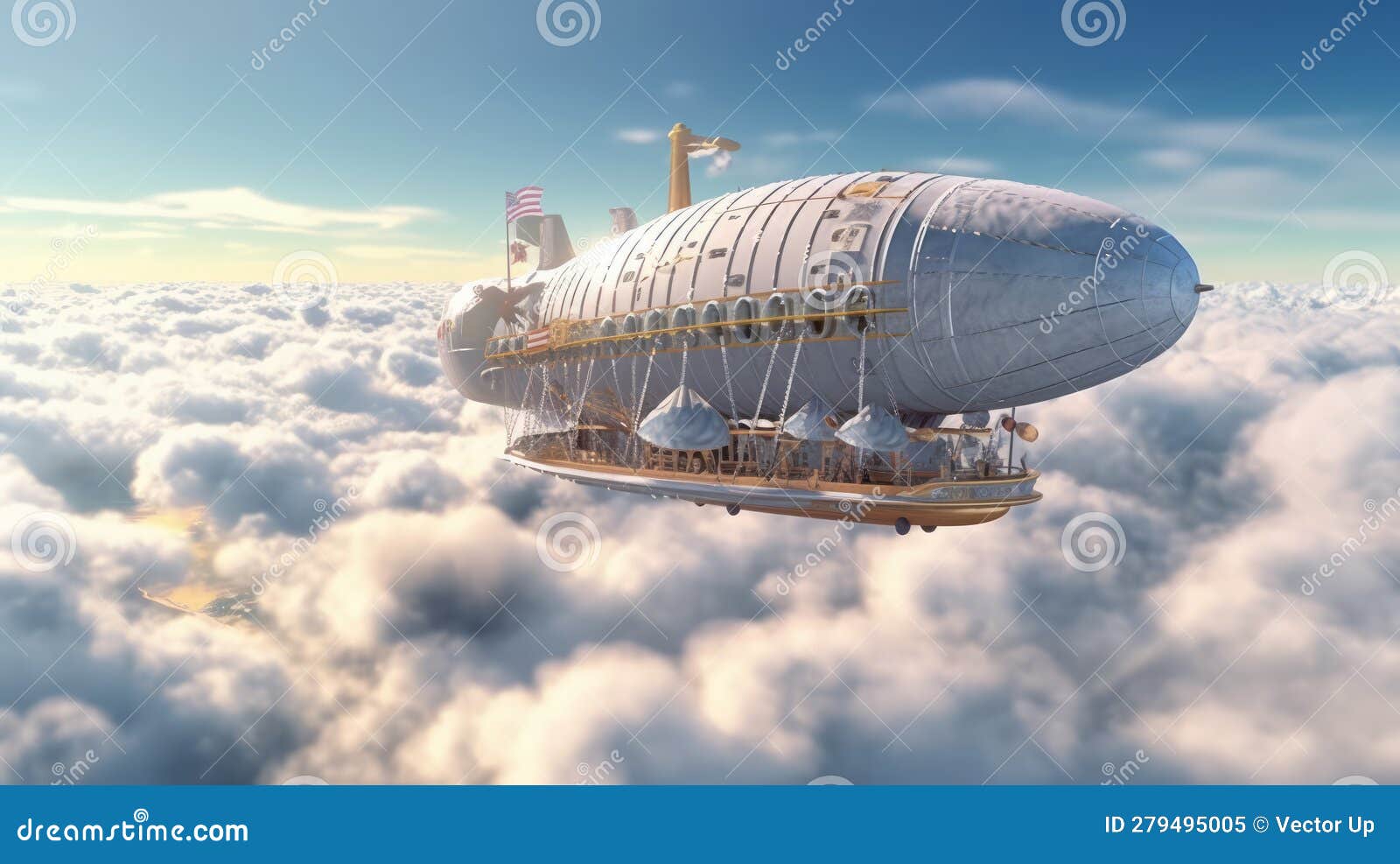 Airship Above the Clouds. Generative AI Stock Image - Image of travel ...
