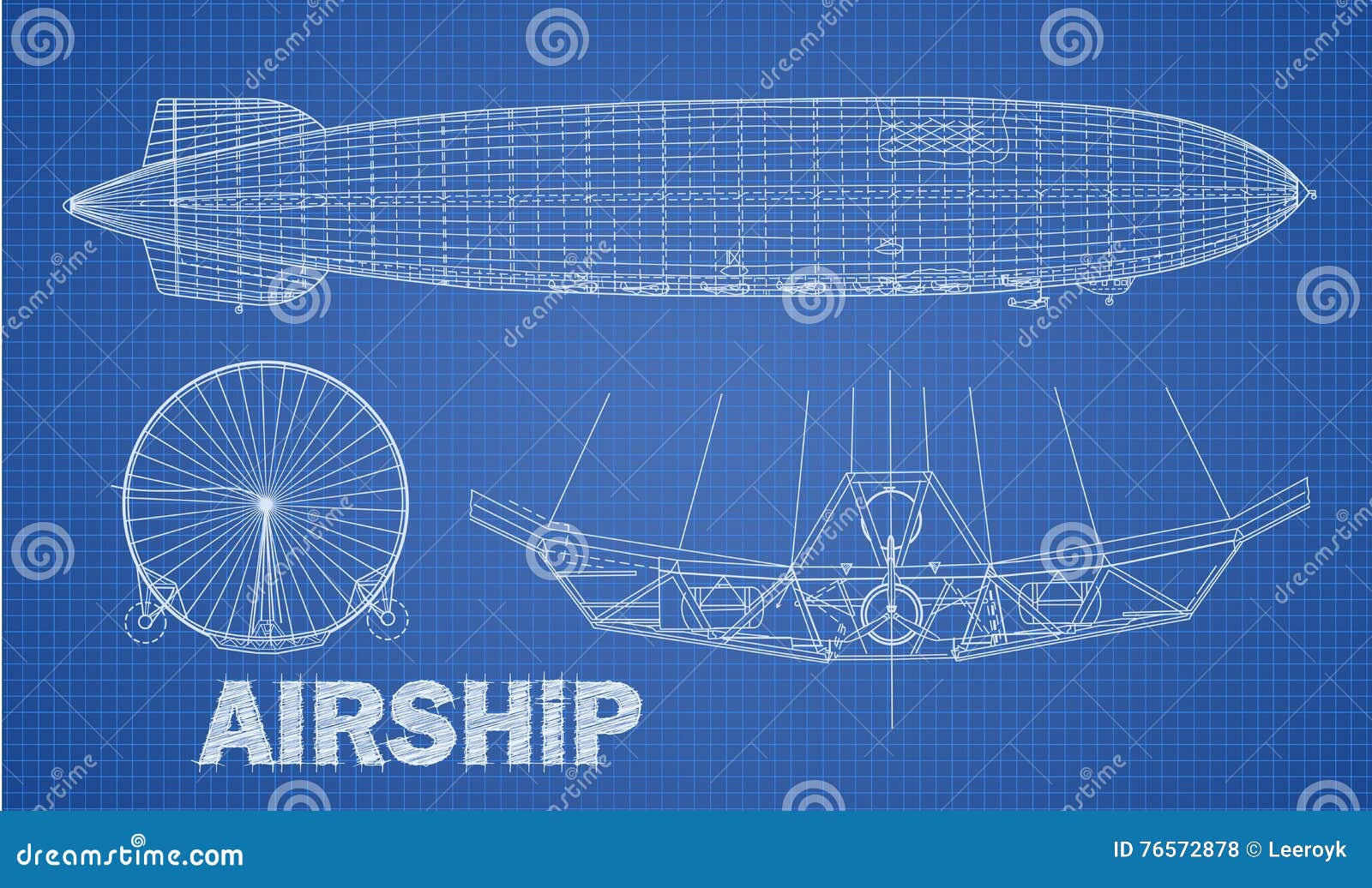 Airship Illustration in Blue Print Style. Stock Vector - Illustration ...