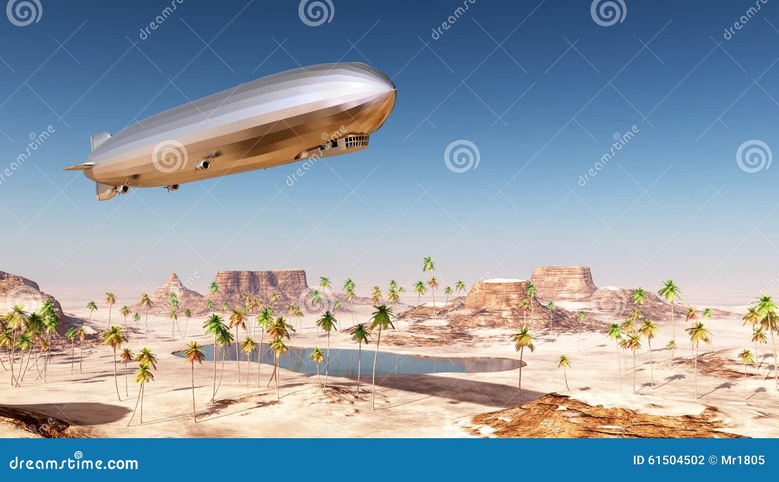 Airship Over a Desert Landscape Stock Illustration - Illustration of ...