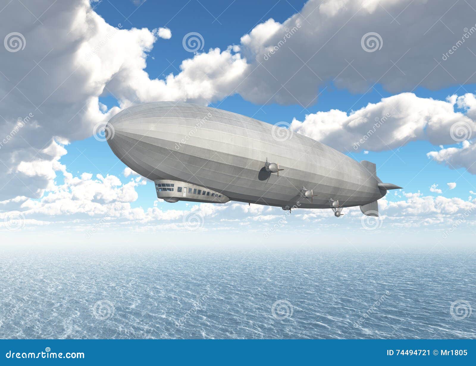 Airship over the sea stock illustration. Illustration of ocean - 74494721