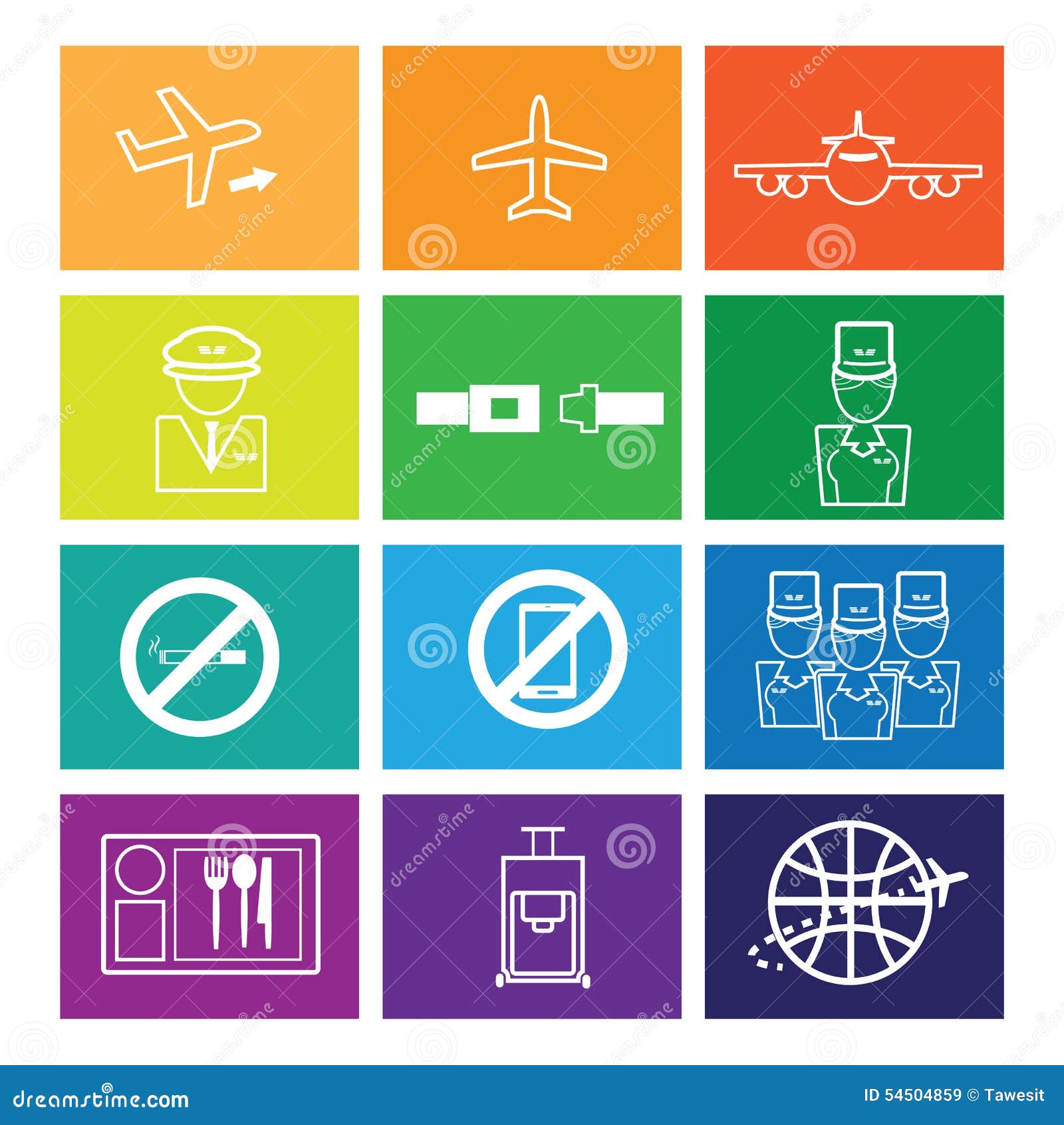 Airways Service Icons Set Flat Stock Vector - Illustration of phone ...