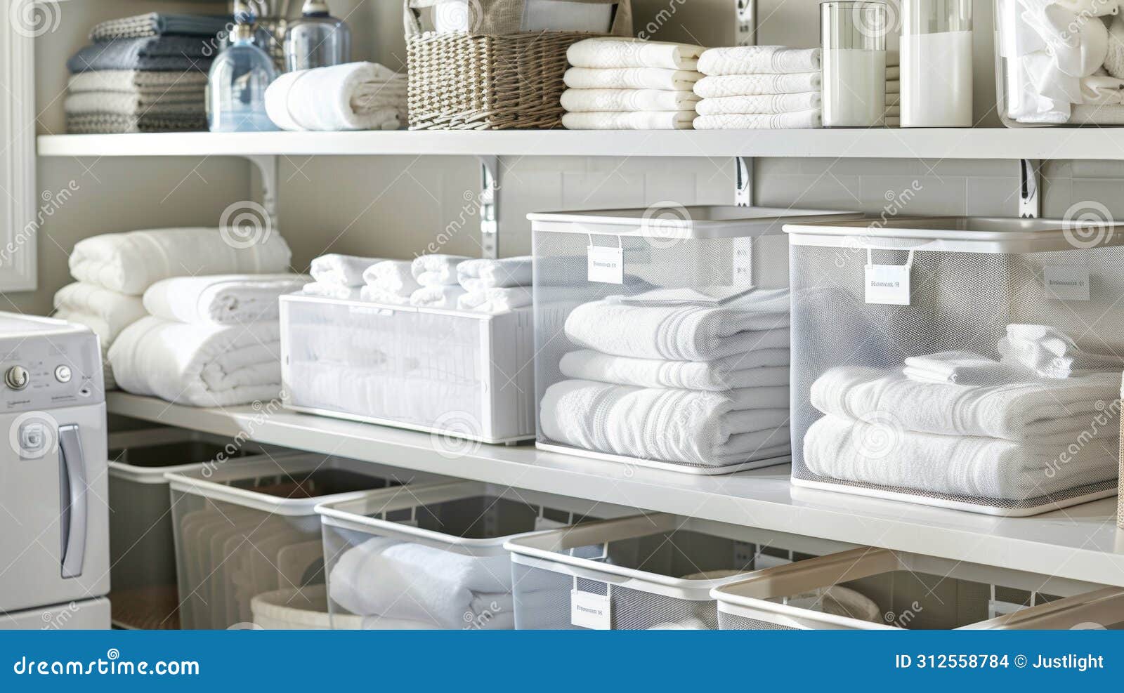 An Airy and Clutterfree Laundry Room with Neatly Stacked and Labeled ...