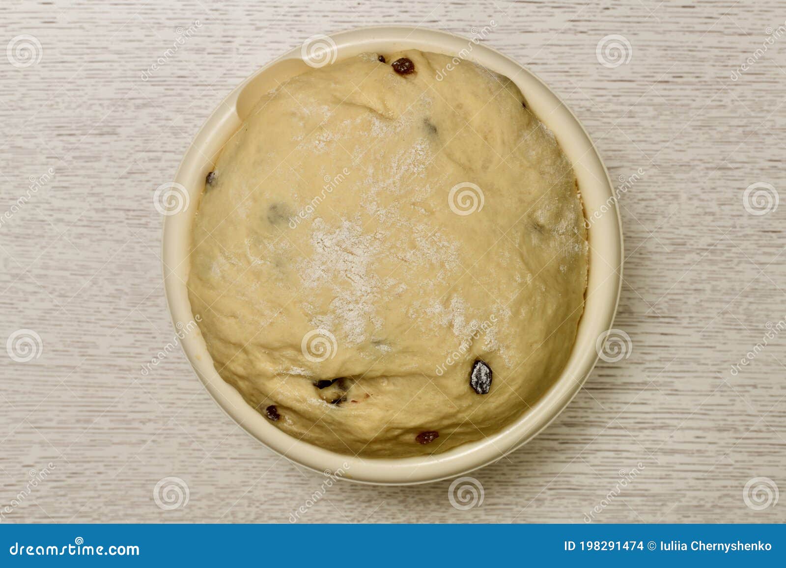 Airy Yeast Dough Re-risen after Adding Raisins. Fermentation Process of ...