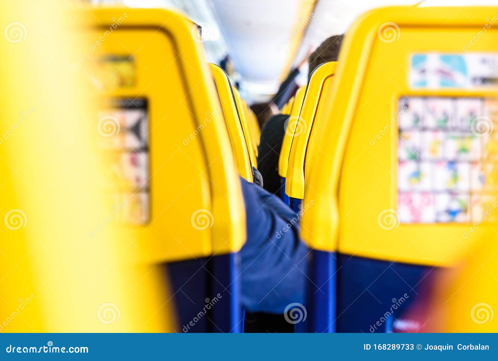 Aisle of a Boeing Plane from the Inside. Stock Image - Image of cabin ...