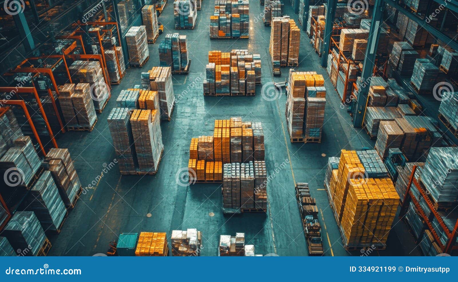 Aisle of Forklift Pallet Stack in Large Industrial Warehouse Logistics ...