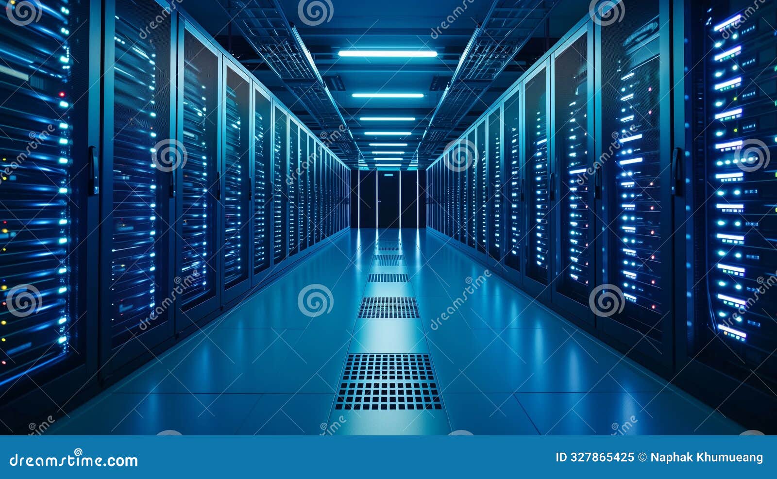 Aisle between Racks of Network Servers in a Modern Data Center with ...