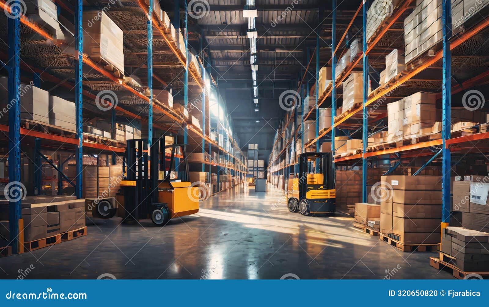 Aisle in Warehouse with Carts Stock Illustration - Illustration of ...
