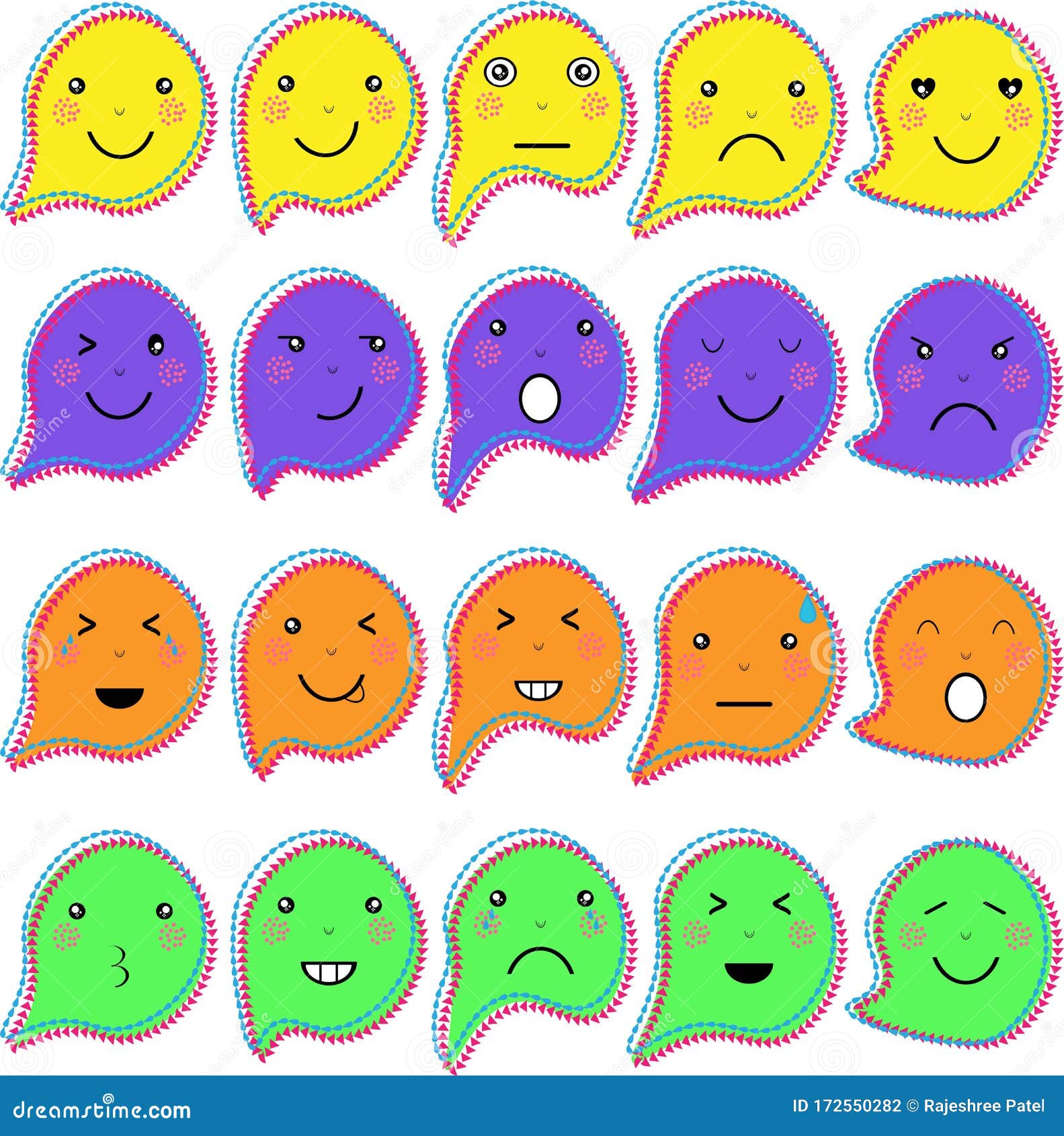 Kawaii Chat Emoticon Set. Cartoon Face Expressions Pack. Emoji Icon ...