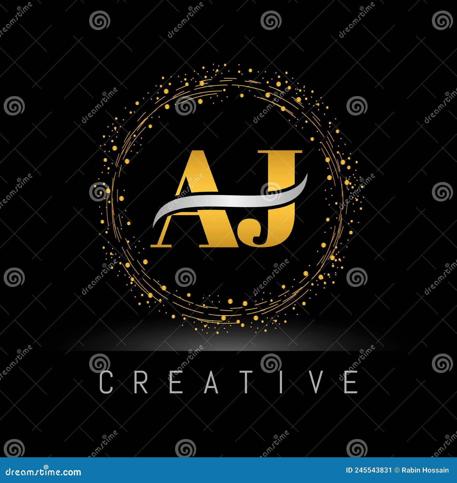 Golden Circle Metal Dots AJ Logo Design. Stock Vector - Illustration of ...