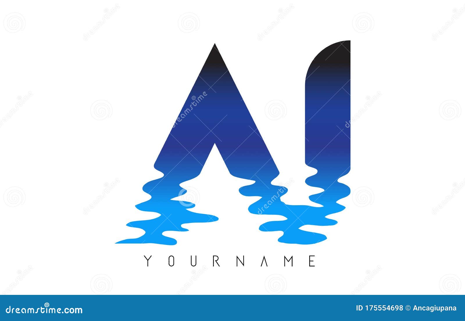 AJ a J Letter Logo Design with Water Effect and Deep Blue Gradient ...