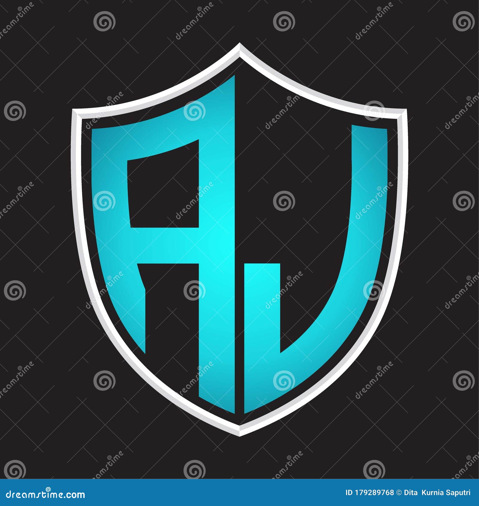 AJ Logo Monogram with Shield Shape Isolated Blue Colors on Outline ...