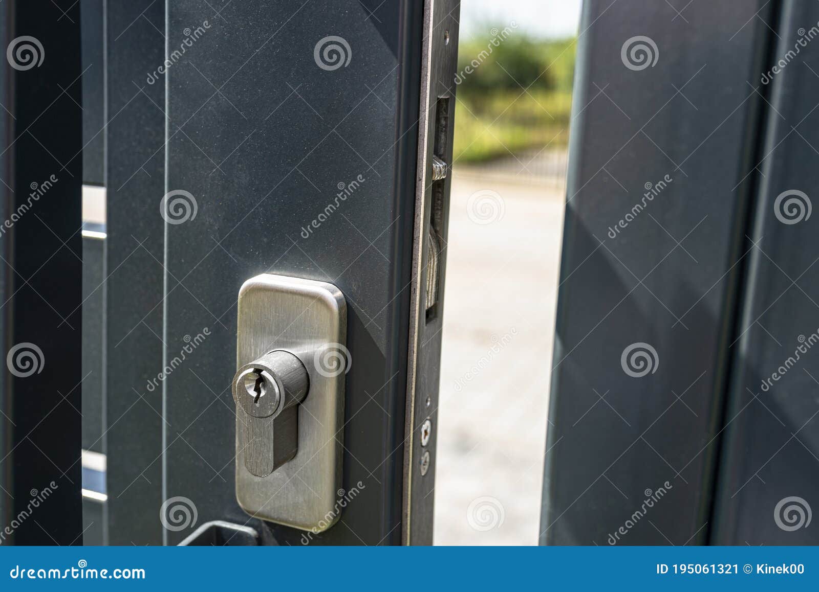 Ajar Gate in a Modern Panel Fence in Anthracite Color, Lock and Latch ...
