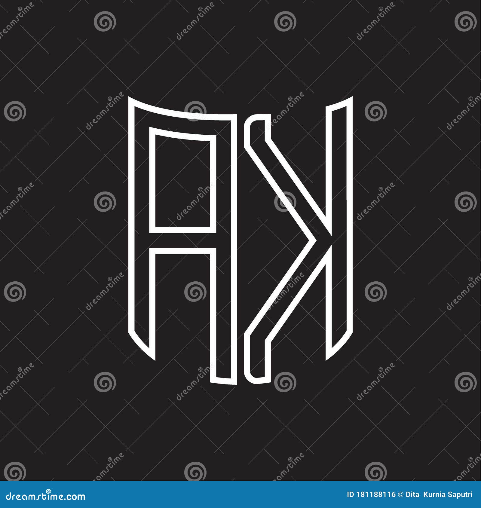 AK Logo Monogram with Ribbon Style Outline Design Template Stock Vector ...