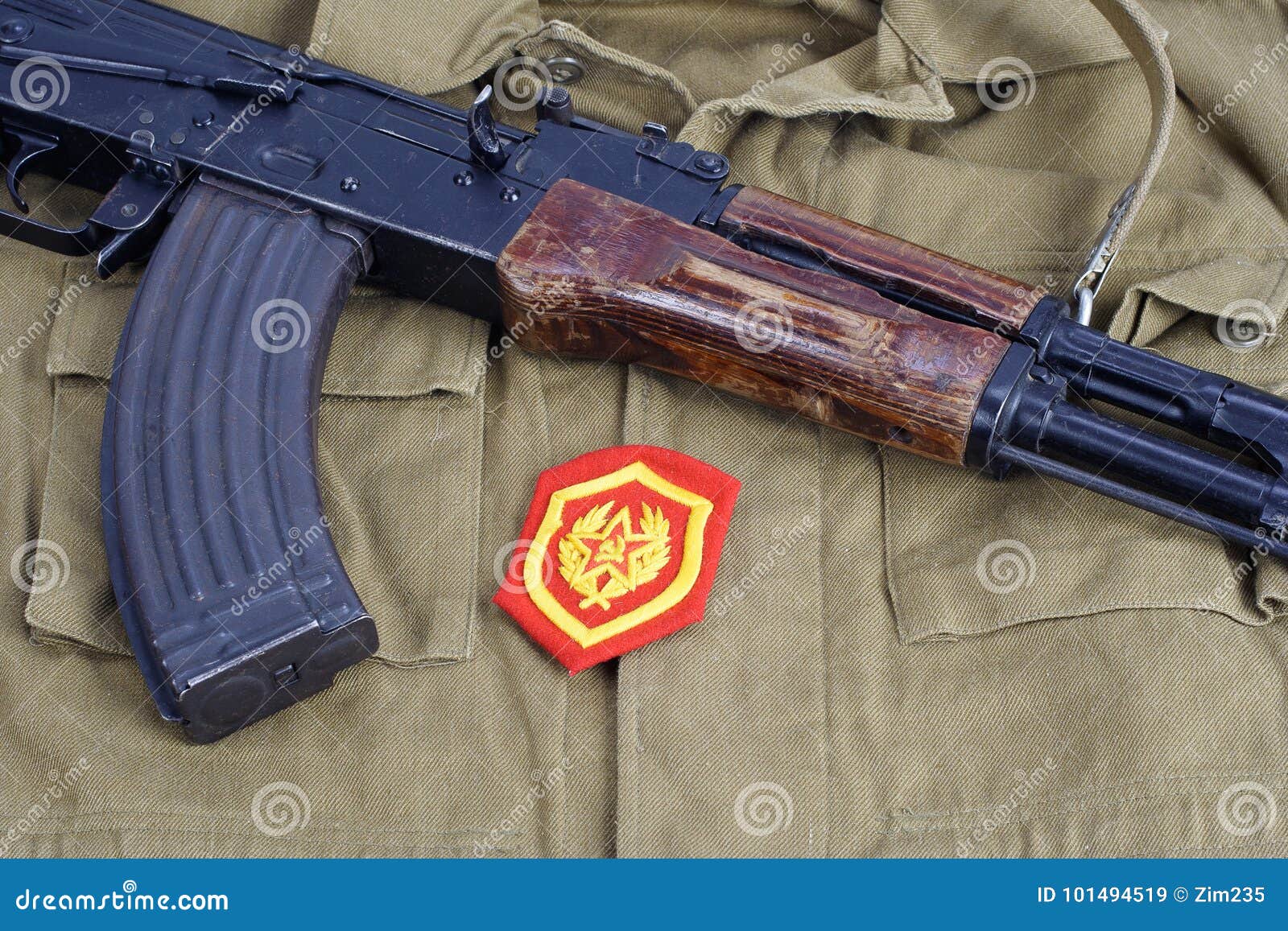 AK 47 with Soviet Army Mechanized Infantry Shoulder Patch on Khaki ...
