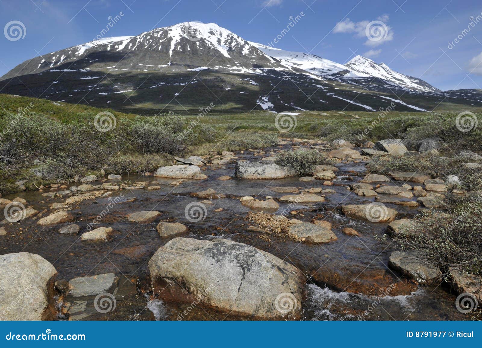 Akka Mountain in Sarek National Park Stock Image - Image of snow, water ...