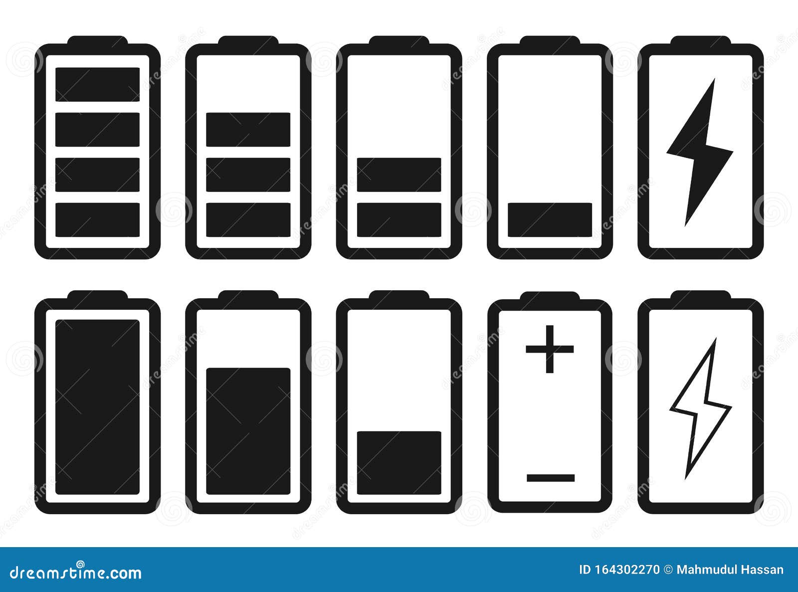 Akkusymbol-Set, Flachbatterie-Symbol Vector-Illustration - Vector ...