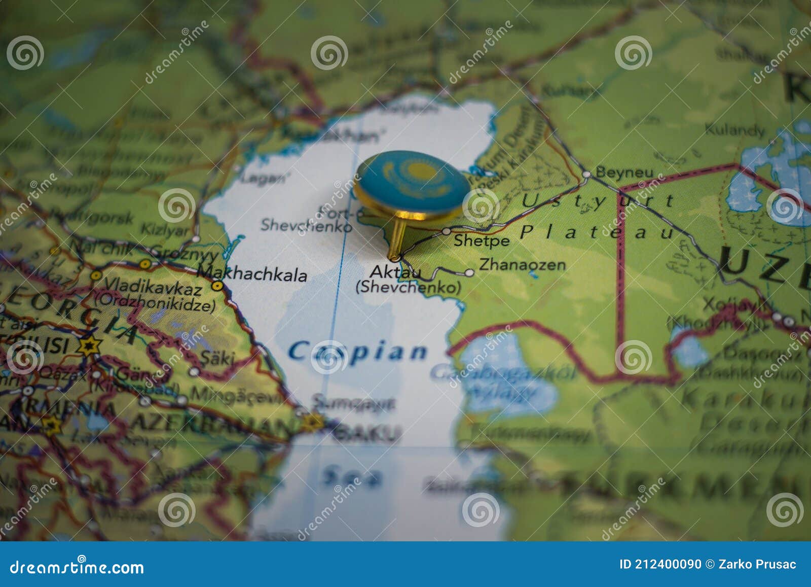Aktau Pinned on a Map with the Flag of Kazakhstan Stock Photo - Image ...
