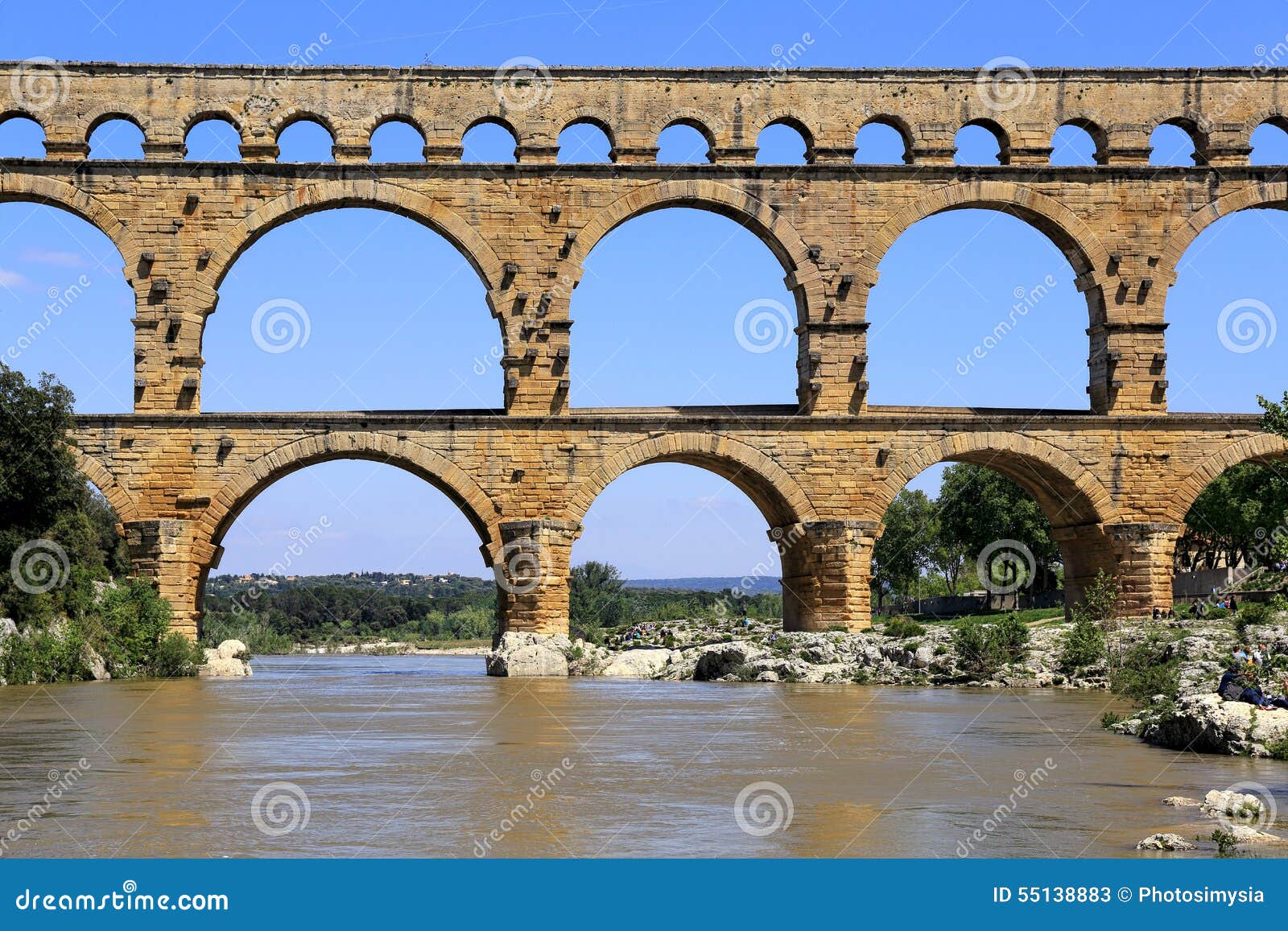 Akweduktu Du Gard Pont Rzymski Obraz Stock - Obraz złożonej z akwedukty ...