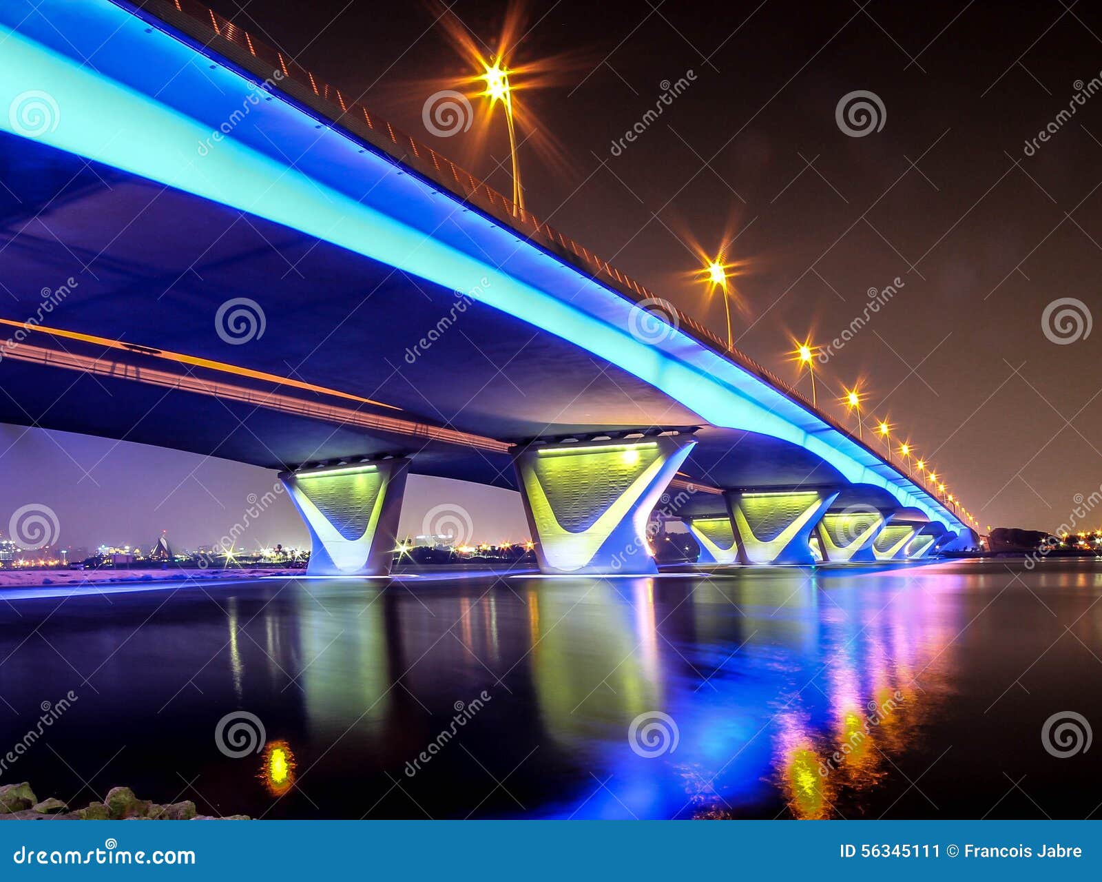 Al Garhoud Bridge Dubai stock image. Image of creek, illuminated - 56345111