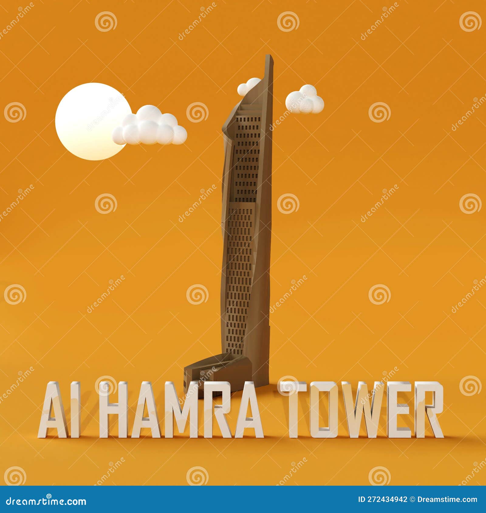 Al Hamra Tower Landmark, Monument 3d Render in Yellow Background Stock ...