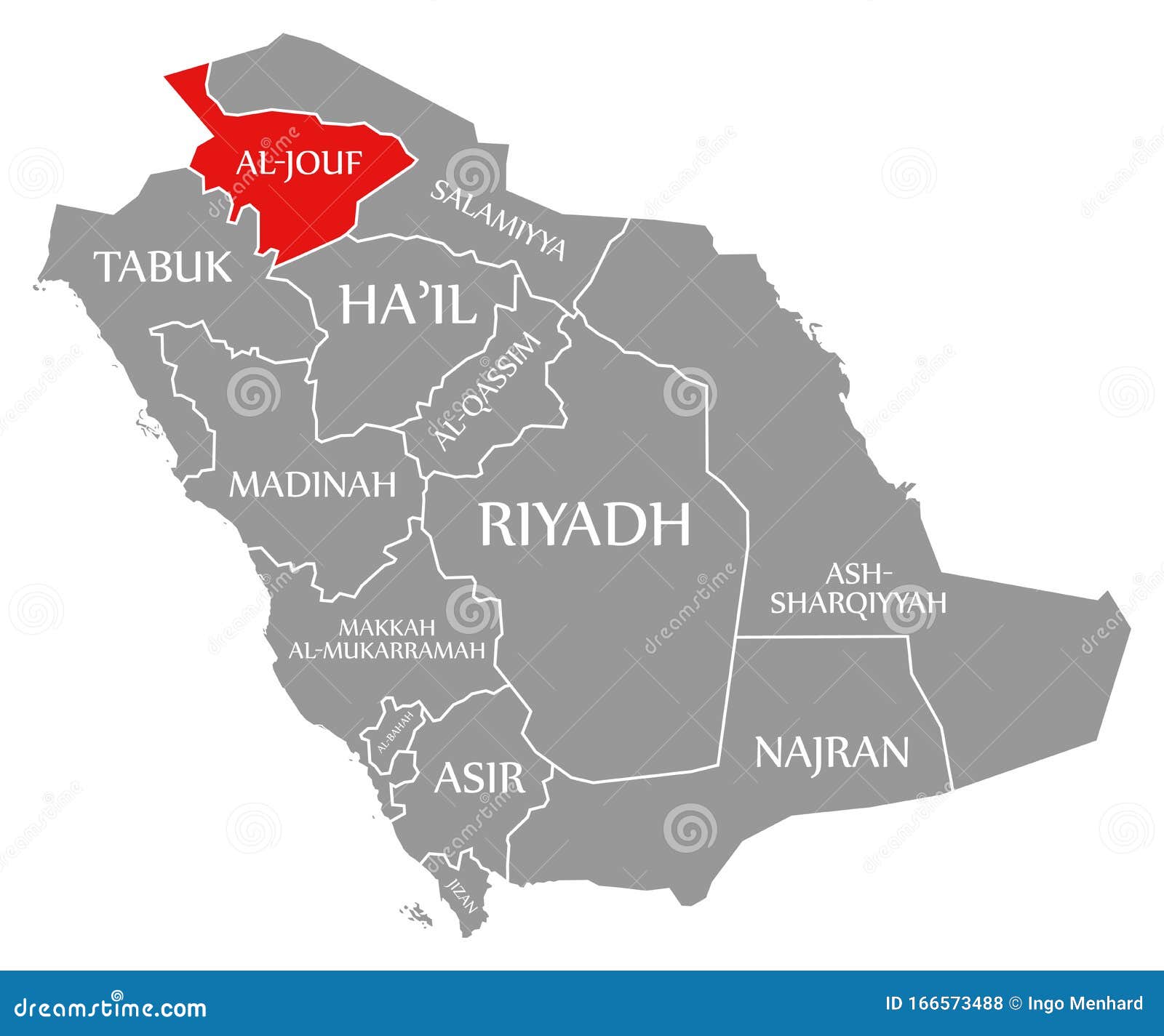 Al-Jouf Red Highlighted in Map of Saudi Arabia Stock Illustration ...