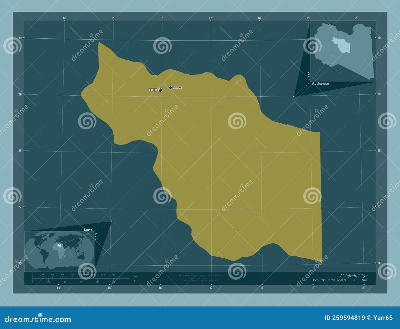 Al Jufrah, Libya. Solid. Labelled Points of Cities Stock Illustration ...