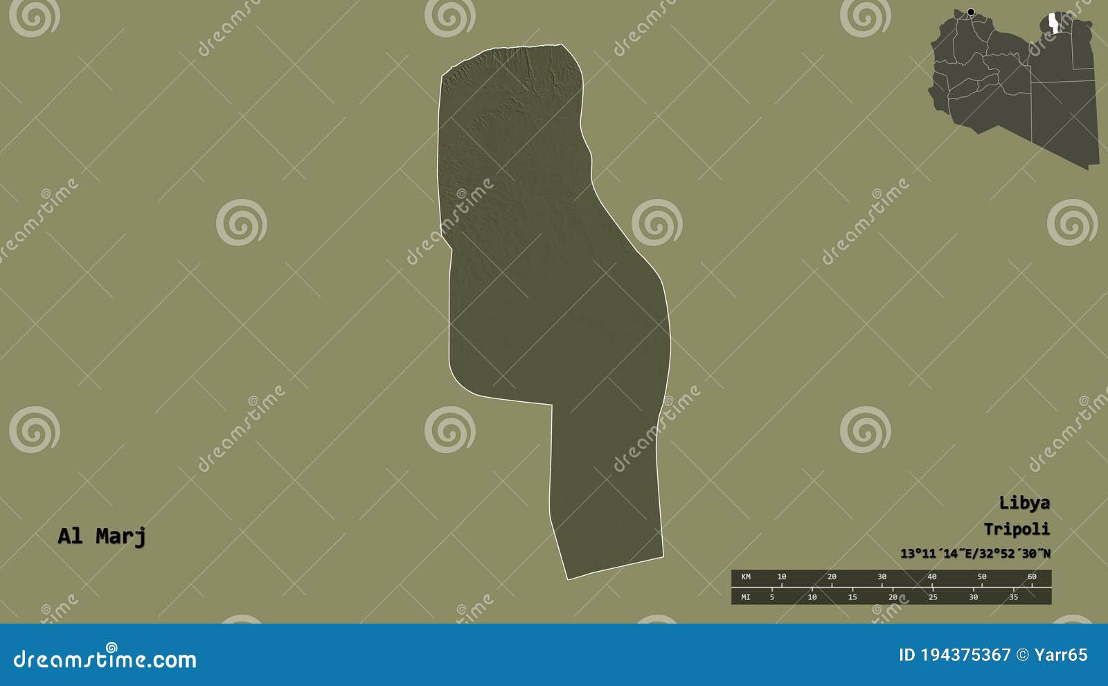 Al Marj, District of Libya, Zoomed. Administrative Stock Illustration ...