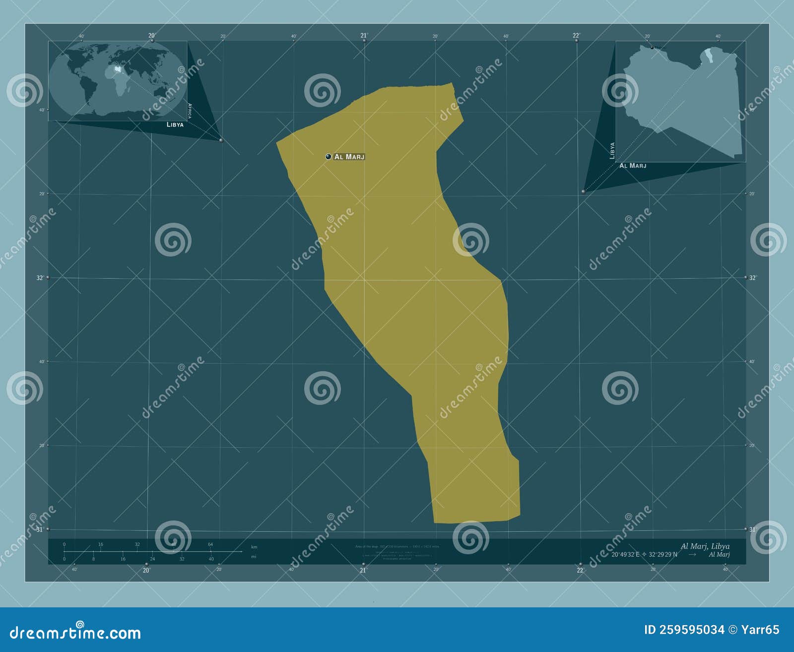 Al Marj, Libya. Solid. Labelled Points of Cities Stock Illustration ...