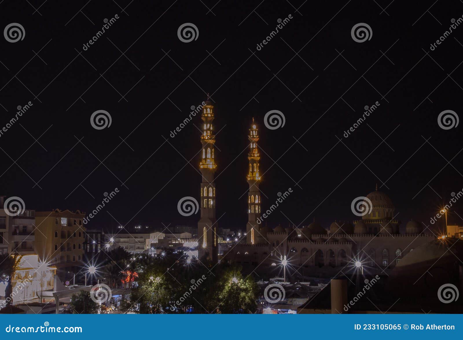 The Al Mina Mosque at Night in the City of Hurghada Stock Image - Image ...