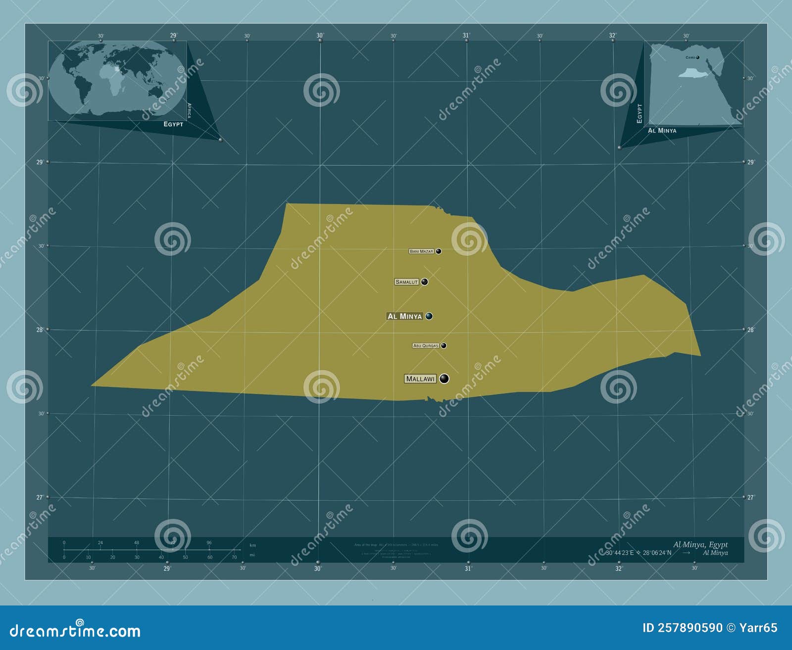 Al Minya, Egypt. Solid. Labelled Points of Cities Stock Illustration ...