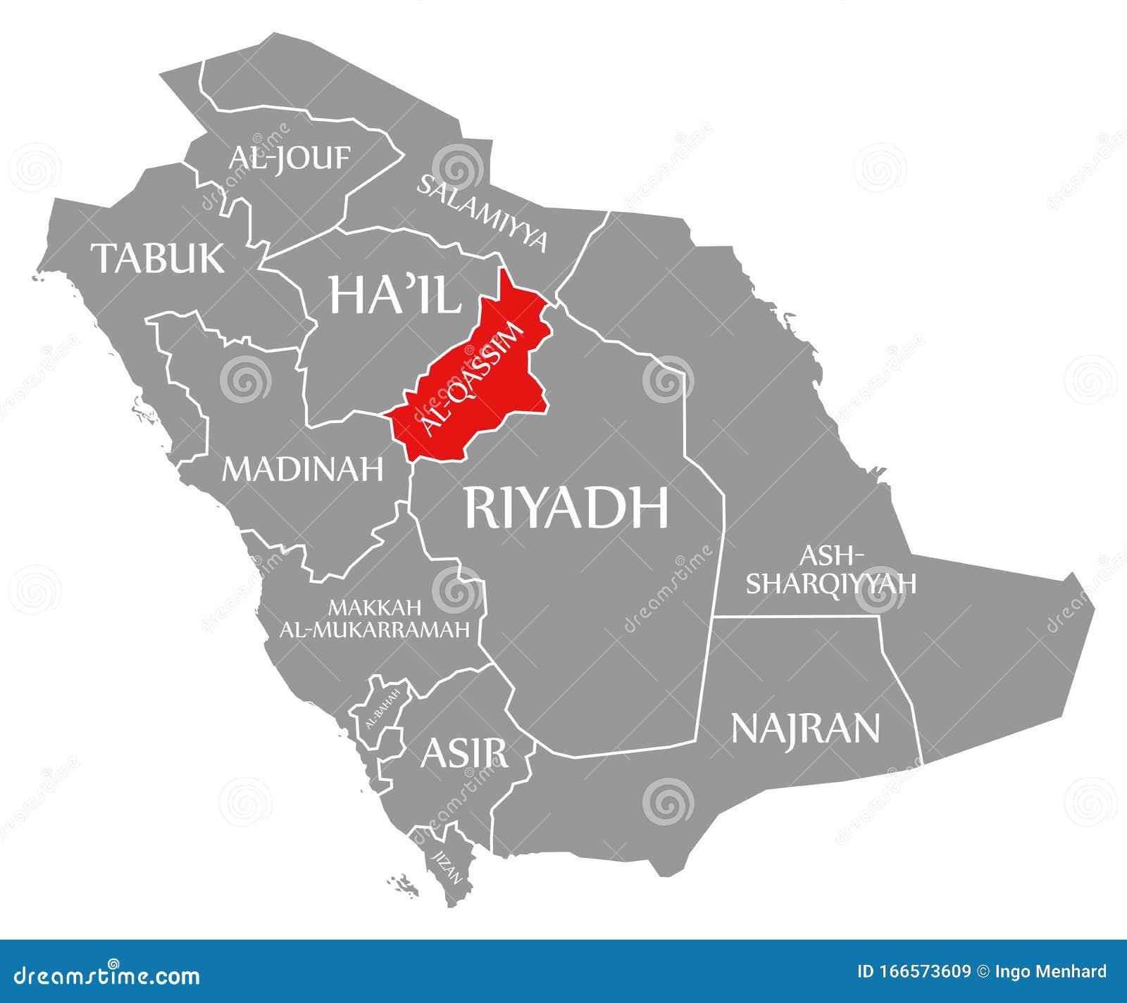 Al-Qassim Red Highlighted in Map of Saudi Arabia Stock Illustration ...