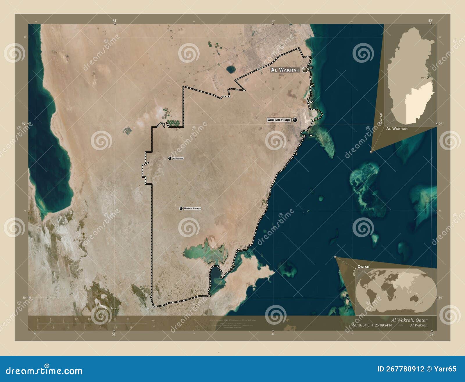 Al Wakrah, Qatar. High-res Satellite. Labelled Points of Cities Stock ...