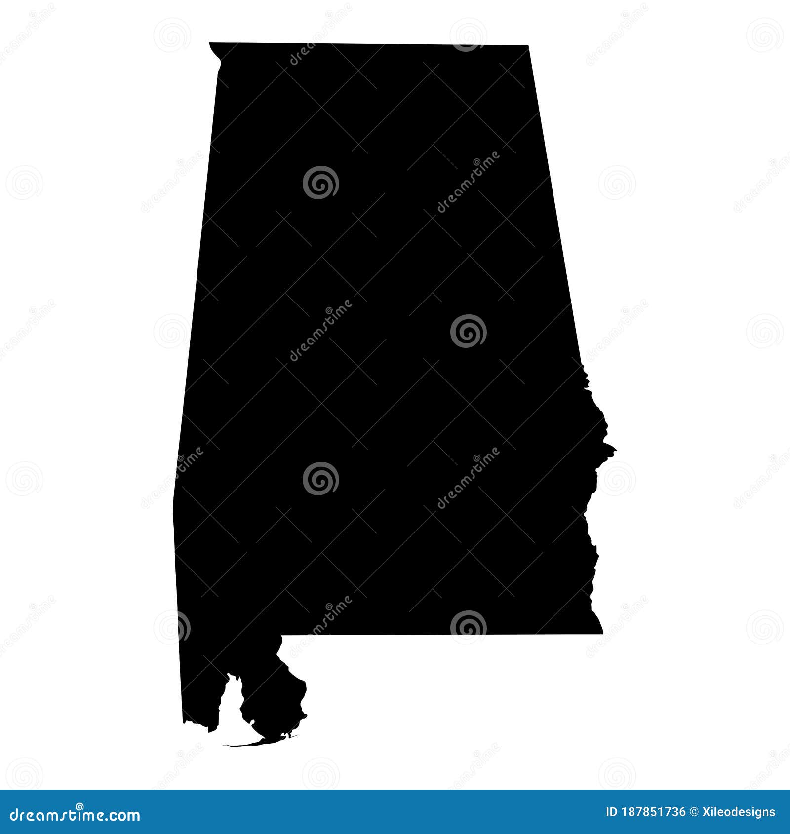 Alabama AL State Map USA. Black Silhouette Solid Isolated Map on a ...