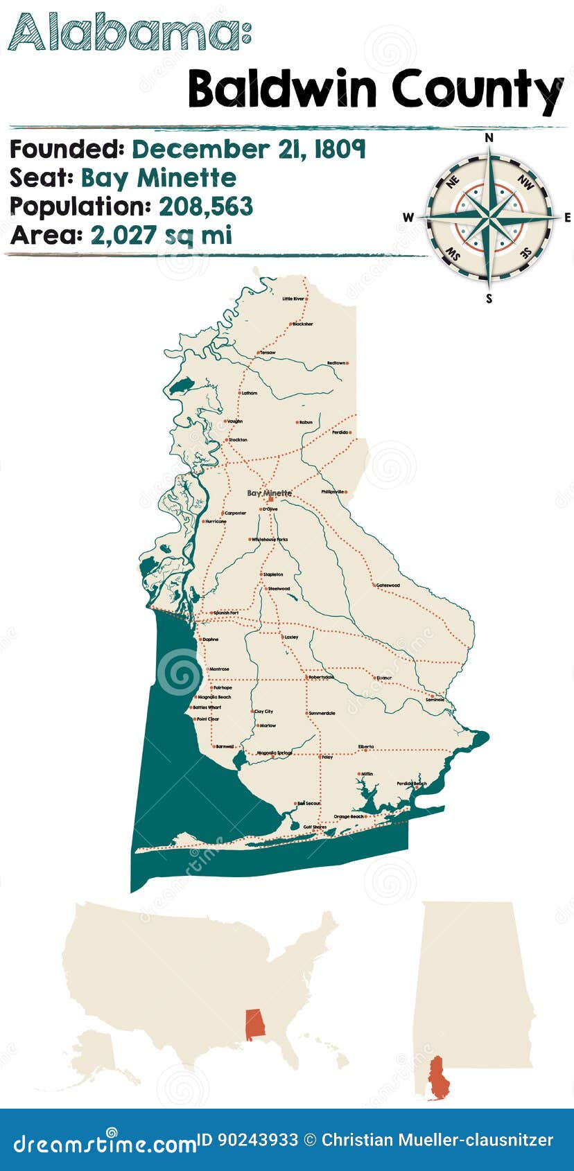 Alabama: Baldwin County stock vector. Illustration of information ...