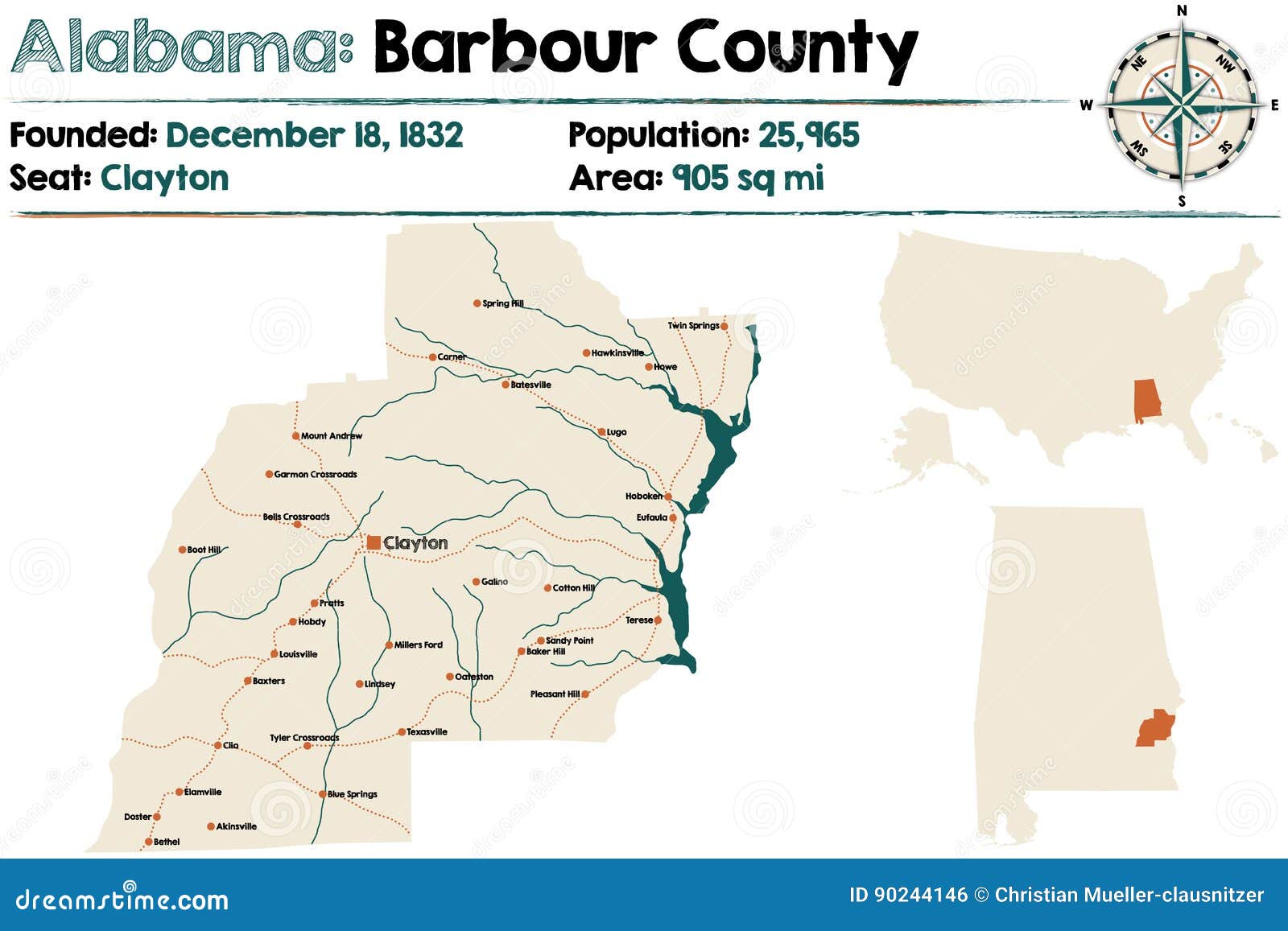 Alabama: Barbour County stock vector. Illustration of flag - 90244146