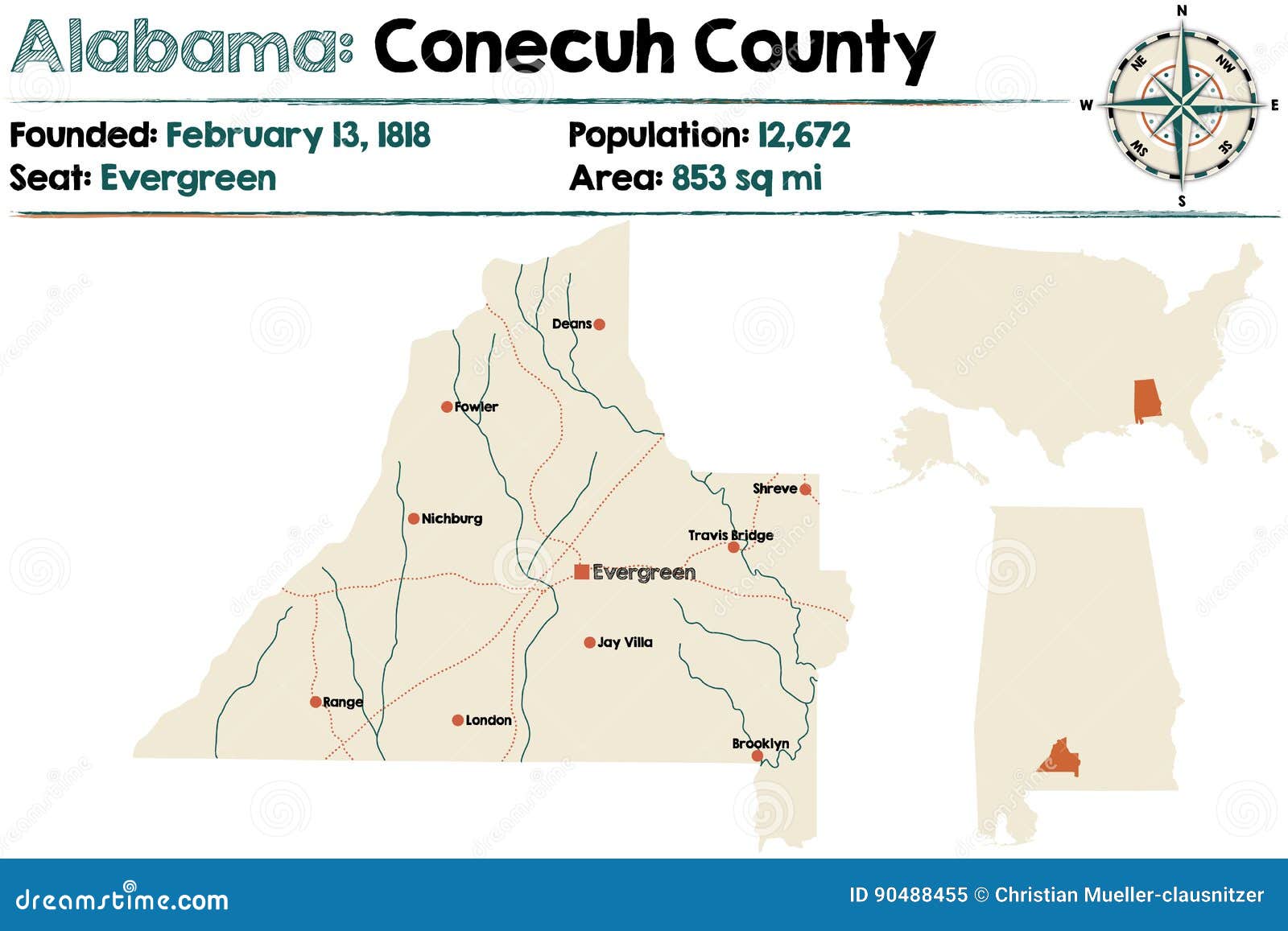 Alabama: Conecuh County stock vector. Illustration of wind - 90488455