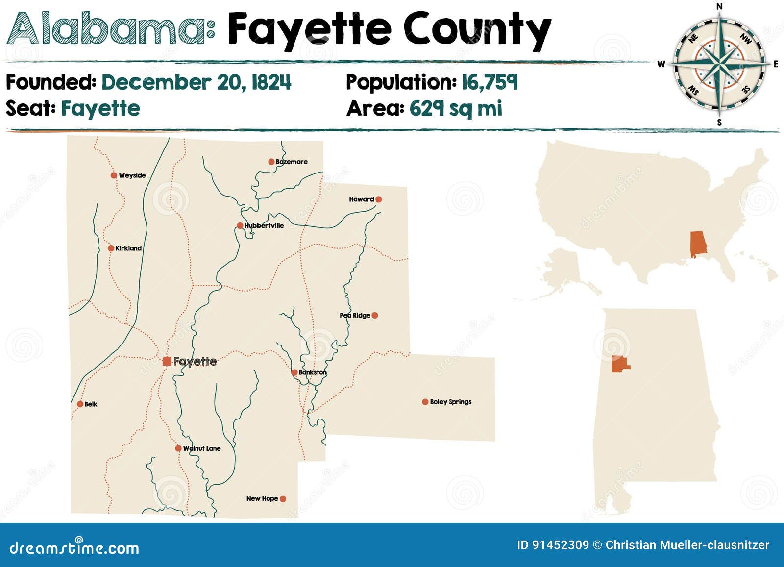 Alabama: Fayette County Map Stock Vector - Illustration of colors ...