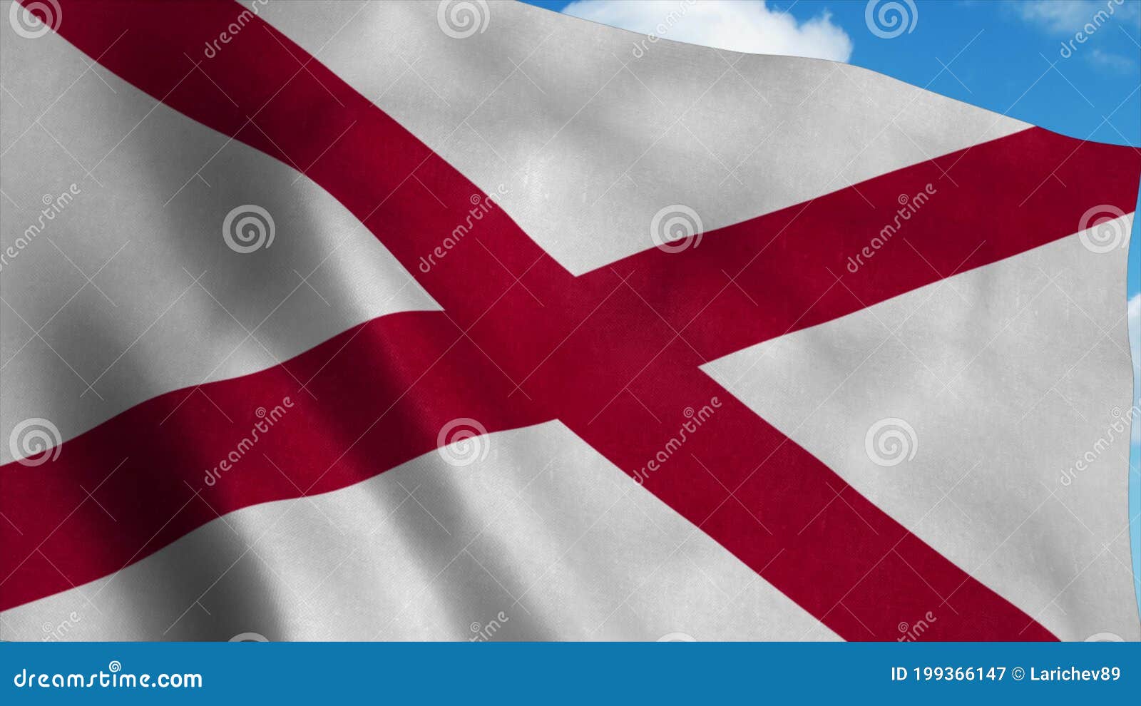 Alabama Flag Waving in the Wind, Blue Sky Background. 3d Rendering ...