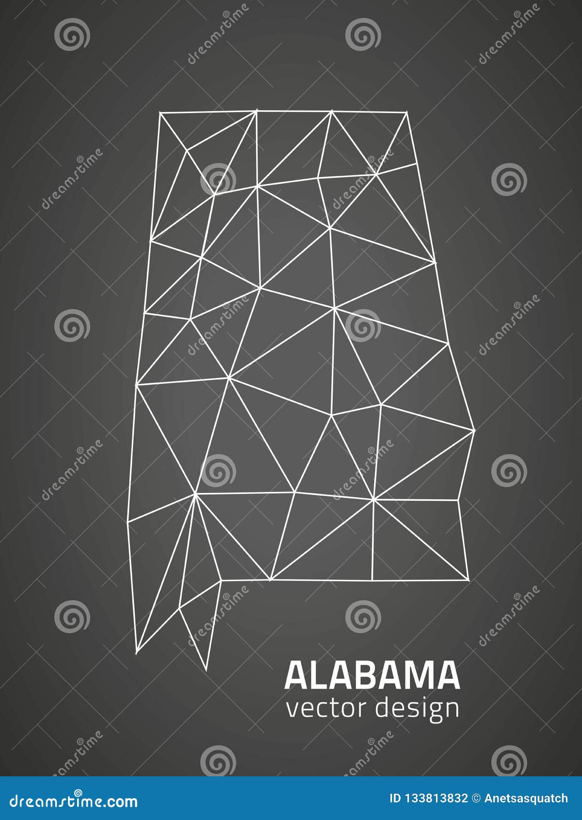 Alabama Vector Contour Black Polygonal Triangle Perspective Map Stock ...