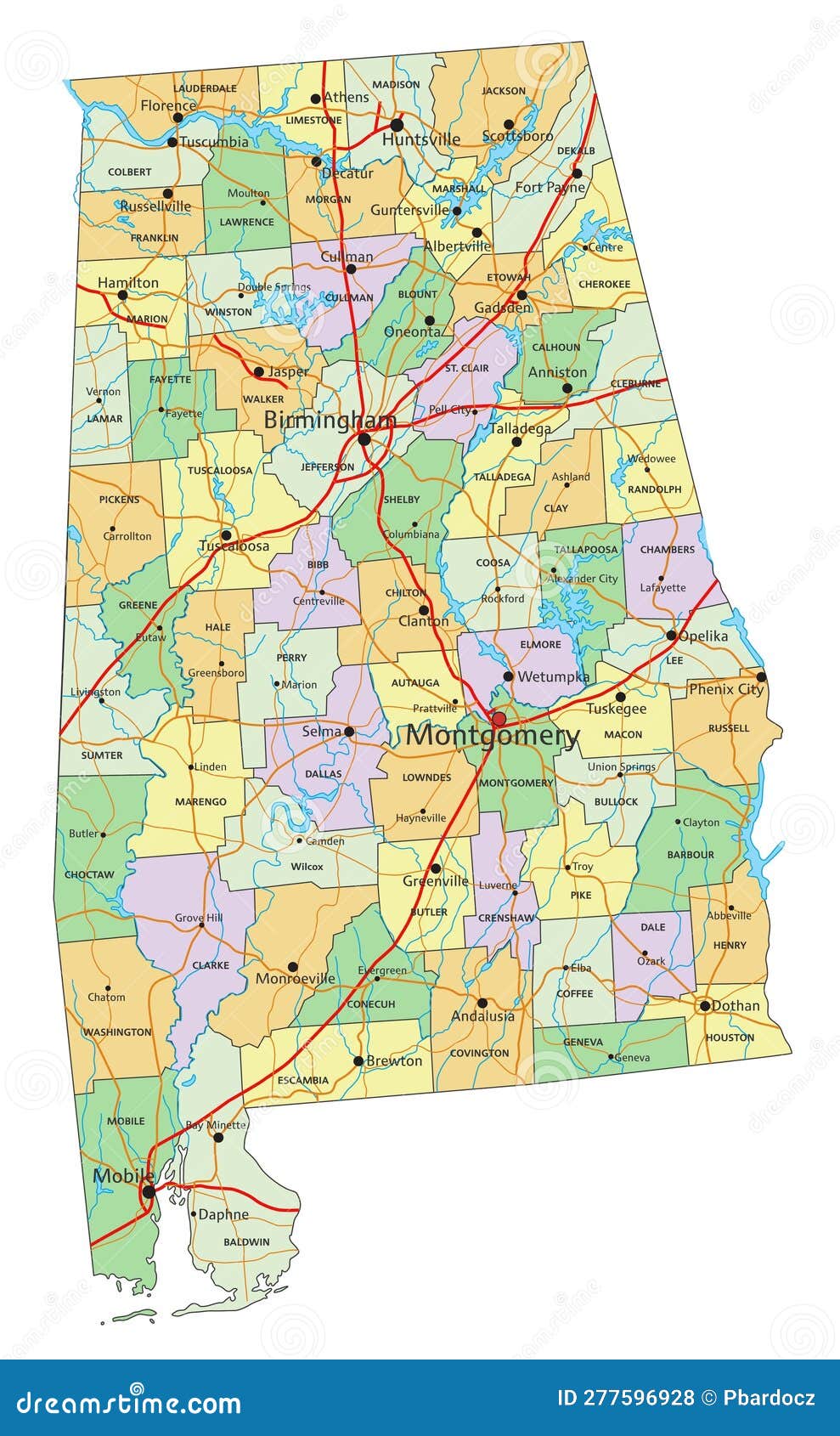Alabama - Detailed Editable Political Map with Labeling. Stock Vector ...