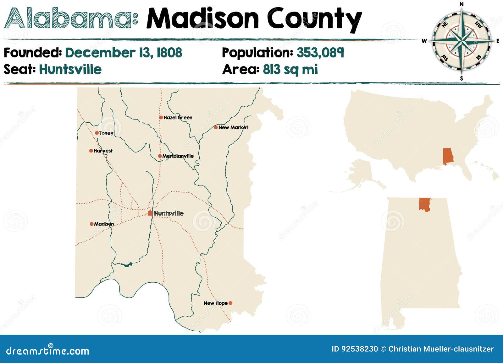 Alabama: Madison County Map Stock Vector - Illustration of blue ... Alabama: Madison County Map Stock Vector - Illustration of blue ...