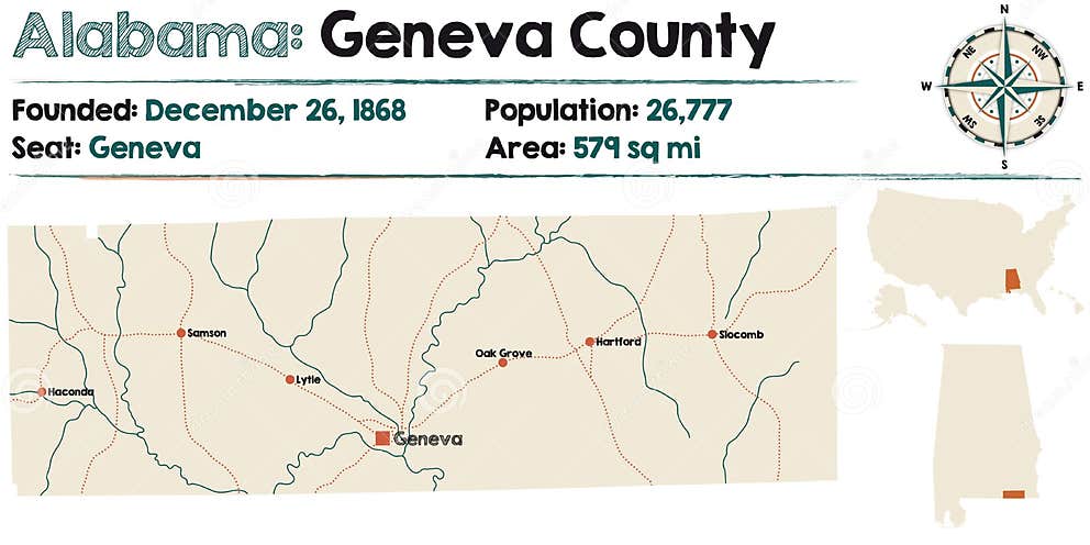 Alabama: Mapa De Geneva County Ilustração do Vetor - Ilustração de ...