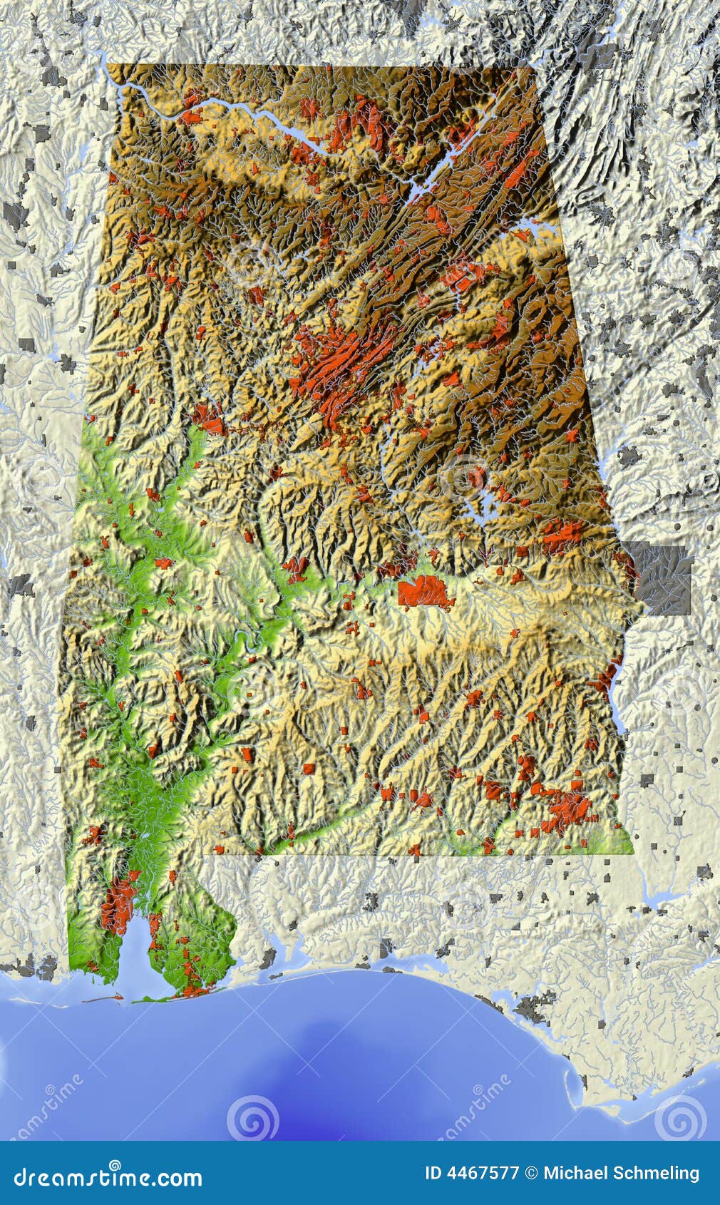 Alabama, mapa de relevo ilustração stock. Ilustração de protegido - 4467577