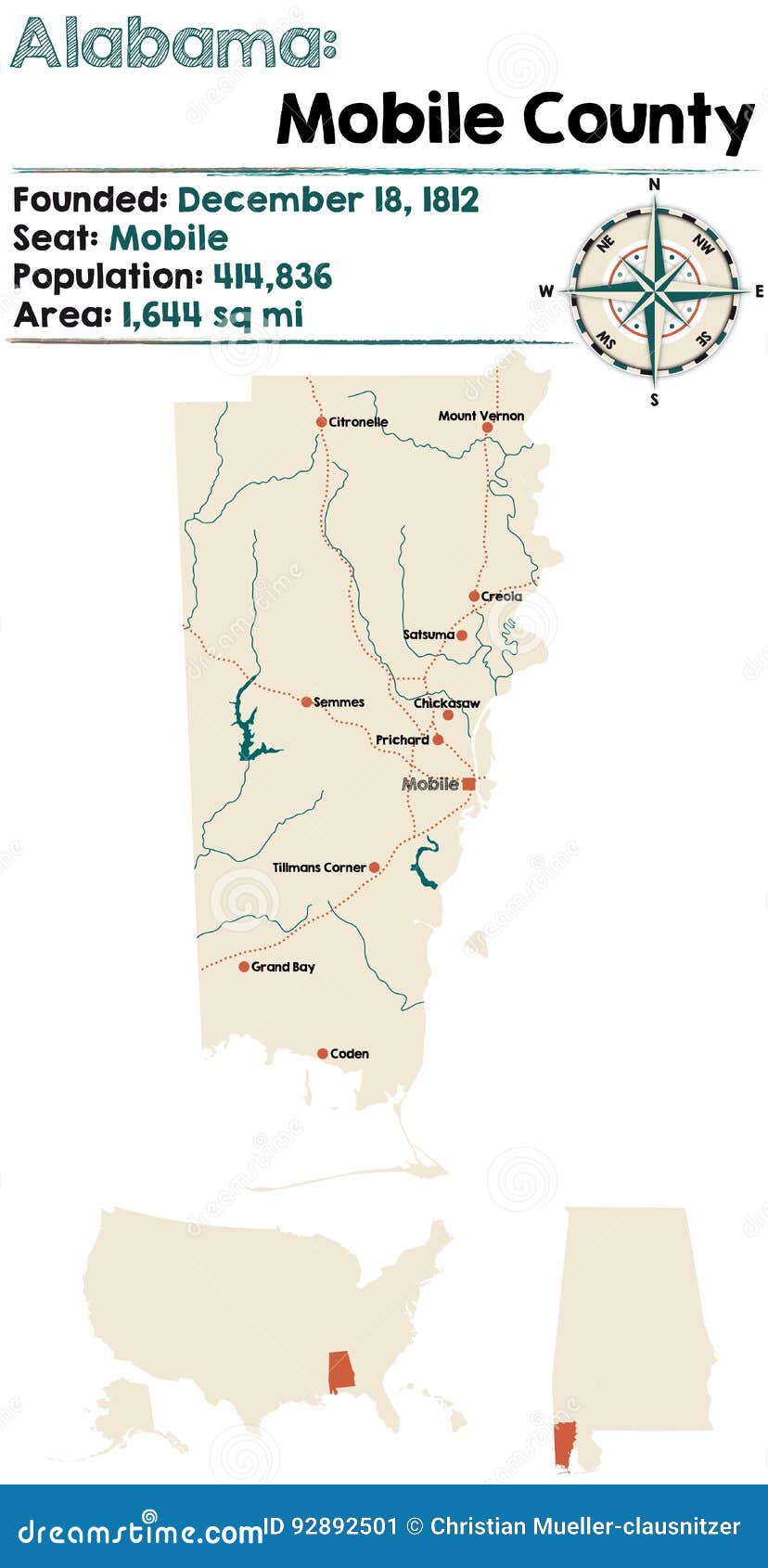 Alabama: Mobile County ilustração do vetor. Ilustração de alabama ...