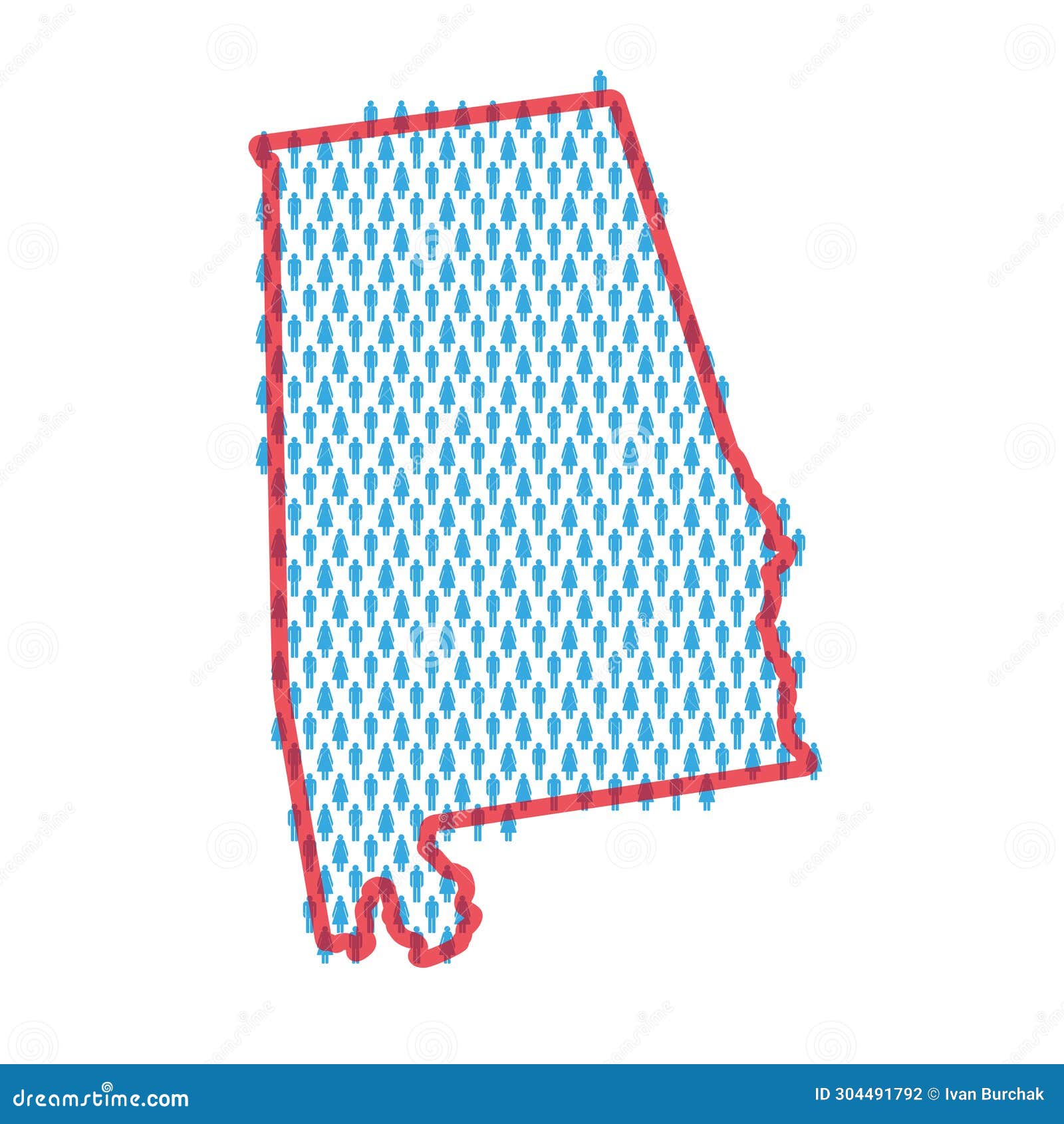 Alabama People Map. Detailed Vector Silhouette. Mixed Crowd Of Men And ...