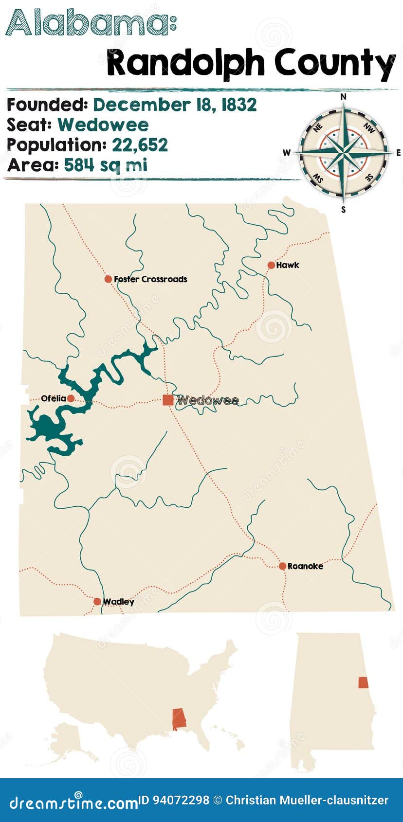 Alabama: Randolph County Map Stock Vector - Illustration of cities ...