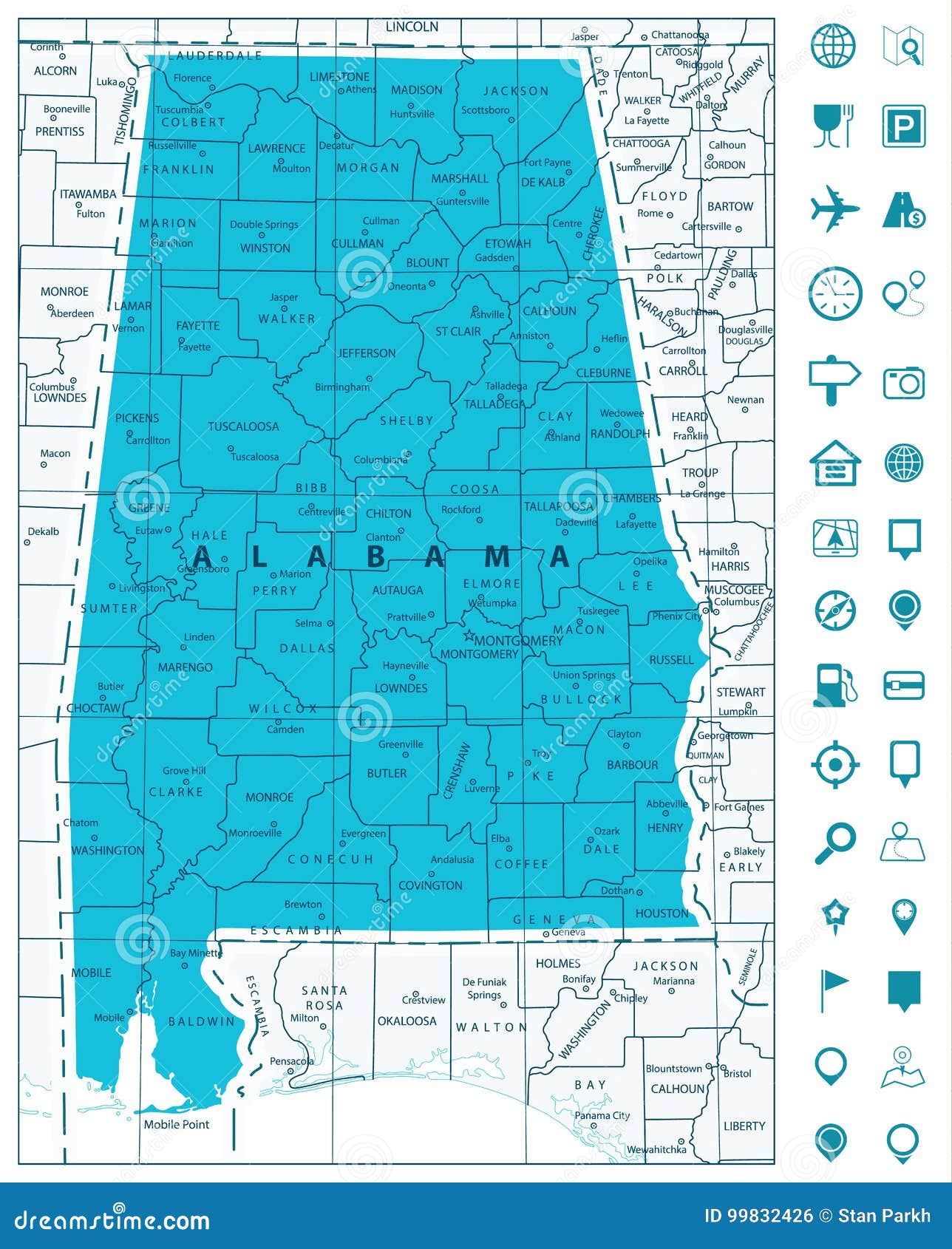 Alabama State Map stock vector. Illustration of design - 99832426