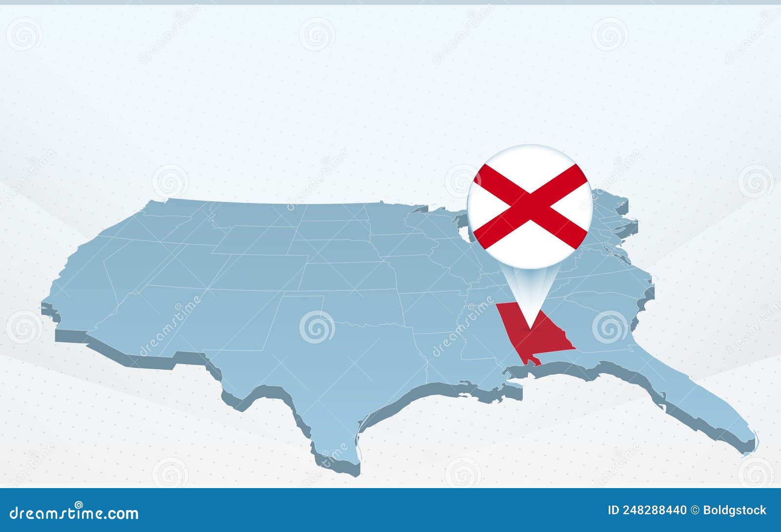 Alabama State Map on United States of America Map in Perspective Stock ...