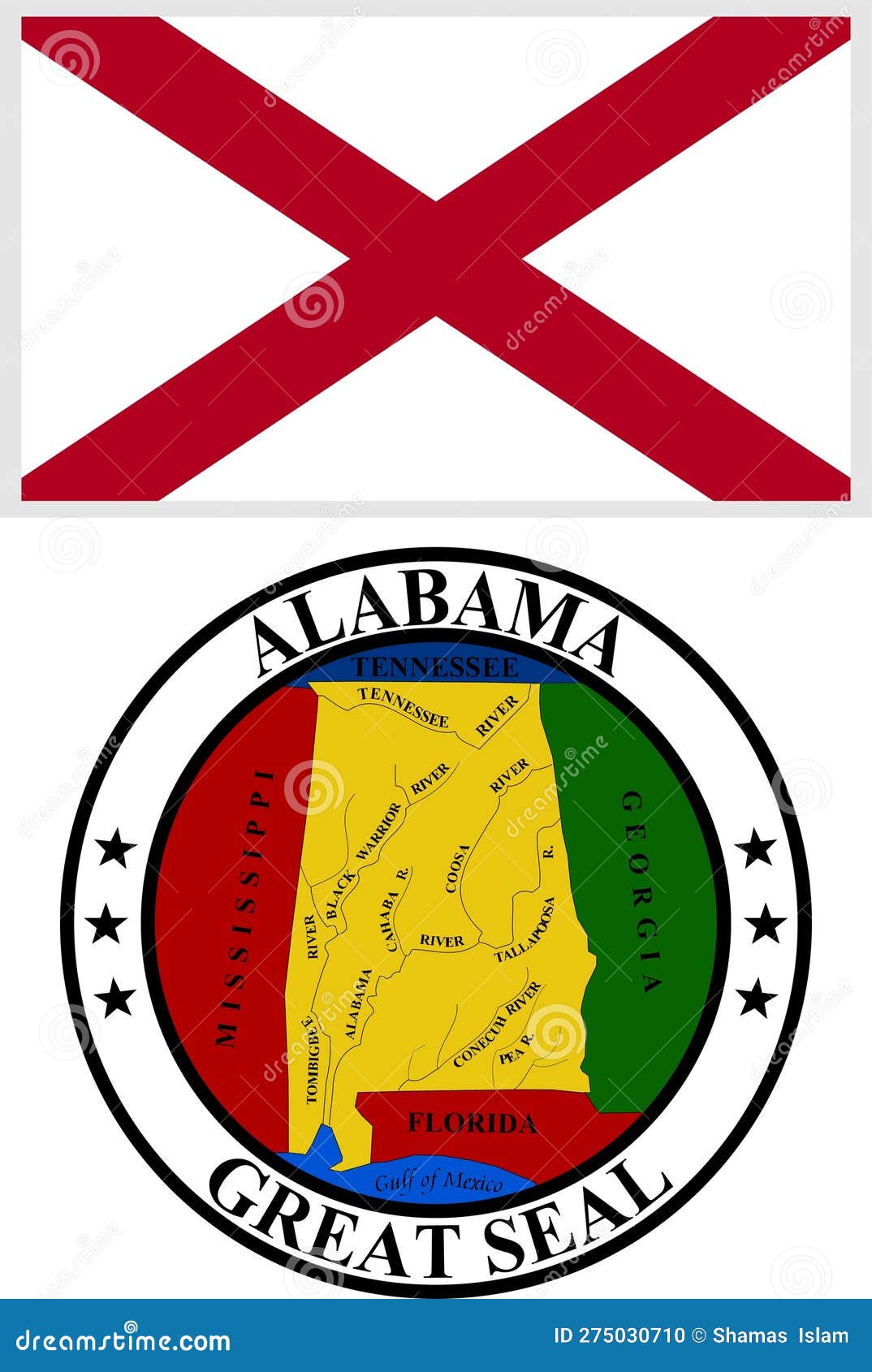 Alabama US State Flag and Coat of Arm Design Illustration Vector Stock ...