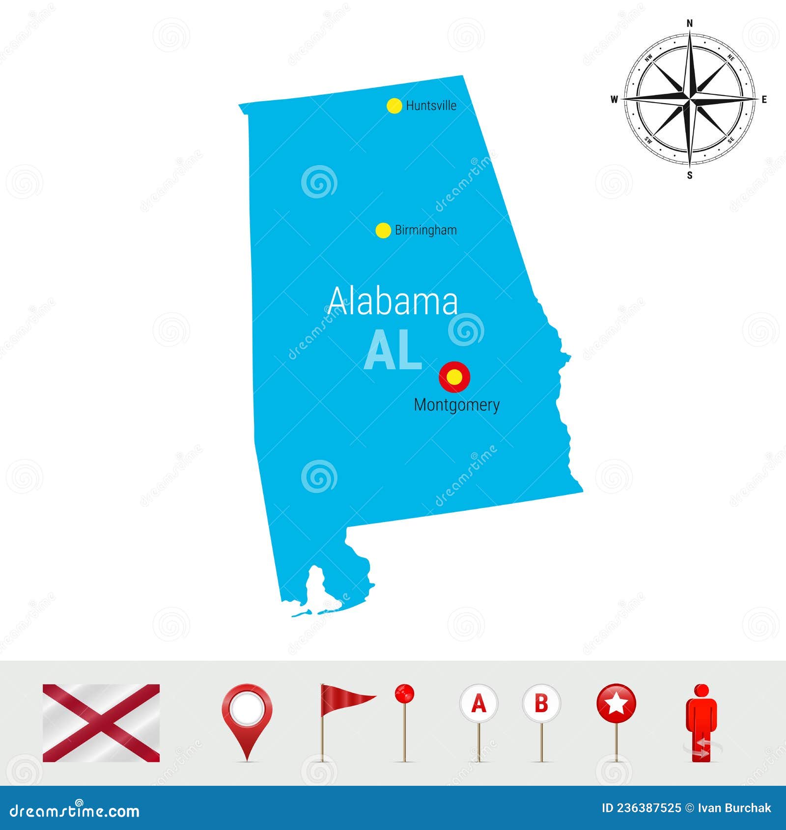 Alabama Vector Map Isolated on White Background. High Detailed ...